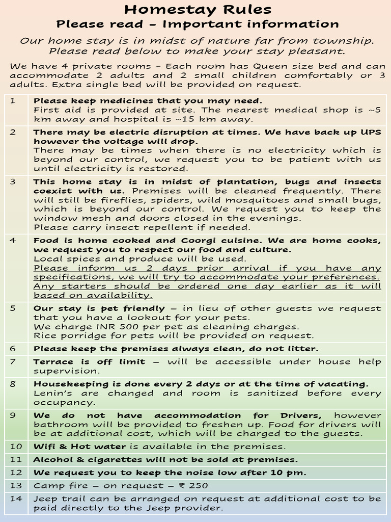 HomeStay Important Information V1 | PDF