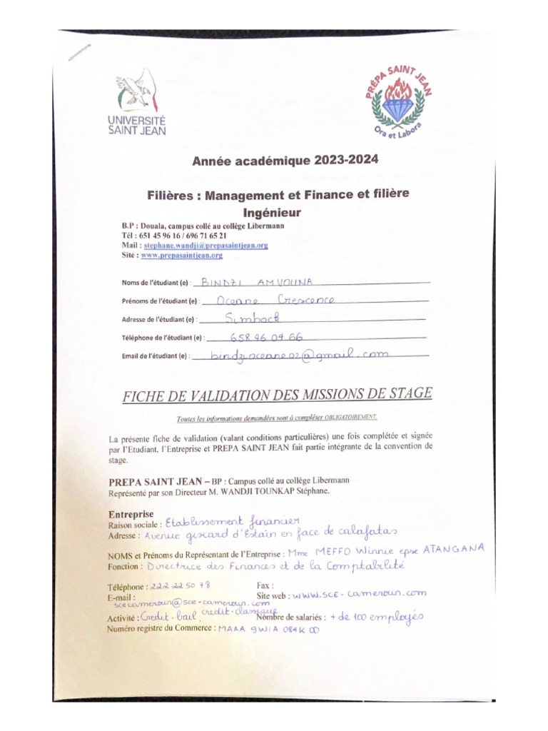 Convention de Stage Et Fiche de Validation Des Missions Du Stage | PDF