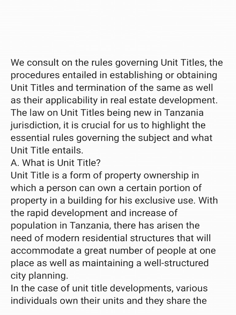 Summary On Unit Titles in Tanzania | PDF