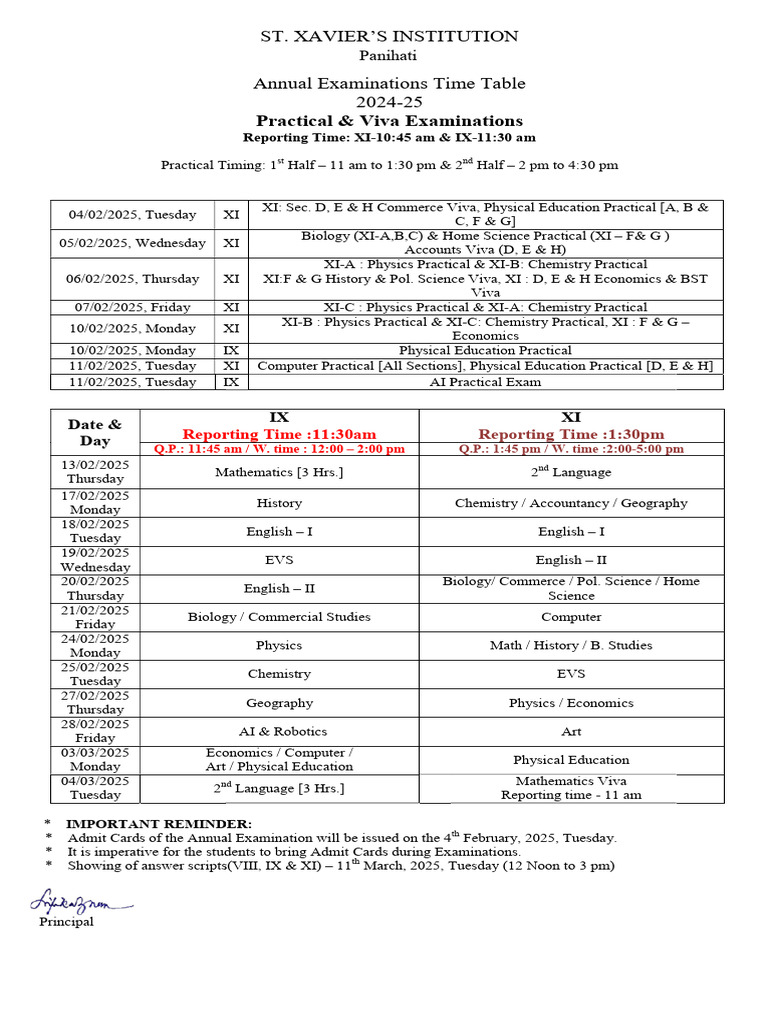 Annual Exam Timetable 2024-25 | PDF