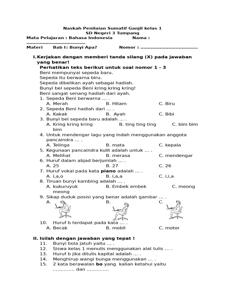 Naskah Penilaian Sumatif Ganjil Kelas 1 - Bindo - Bab1 | PDF