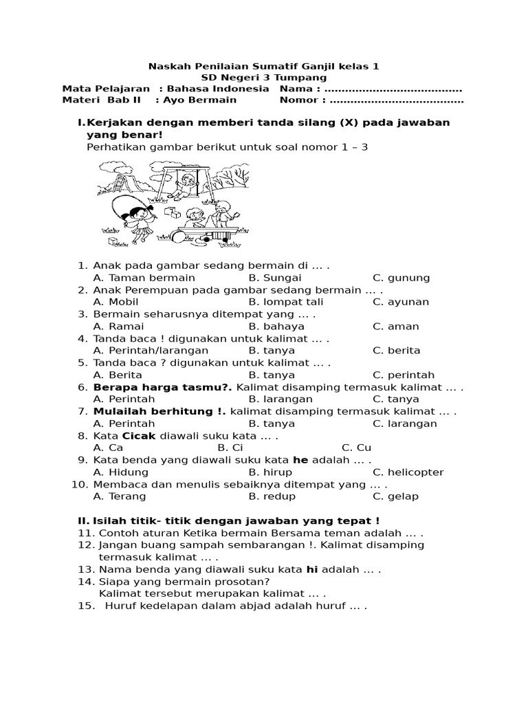 Naskah Penilaian Sumatif Ganjil Kelas 1 - Bindo - Bab2 | PDF