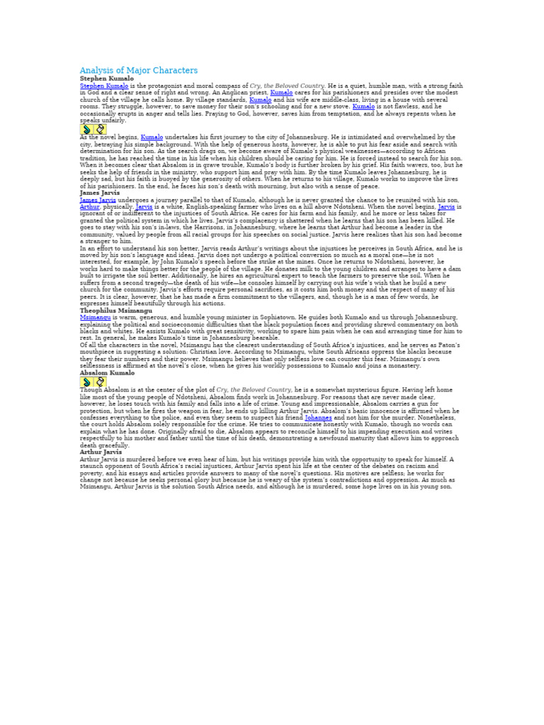 Character Analysis in "Cry, the Beloved Country" | PDF