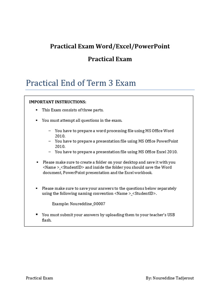 Y11 Practical Exam With Answer For Word Powerpoint and Excel | PDF ...