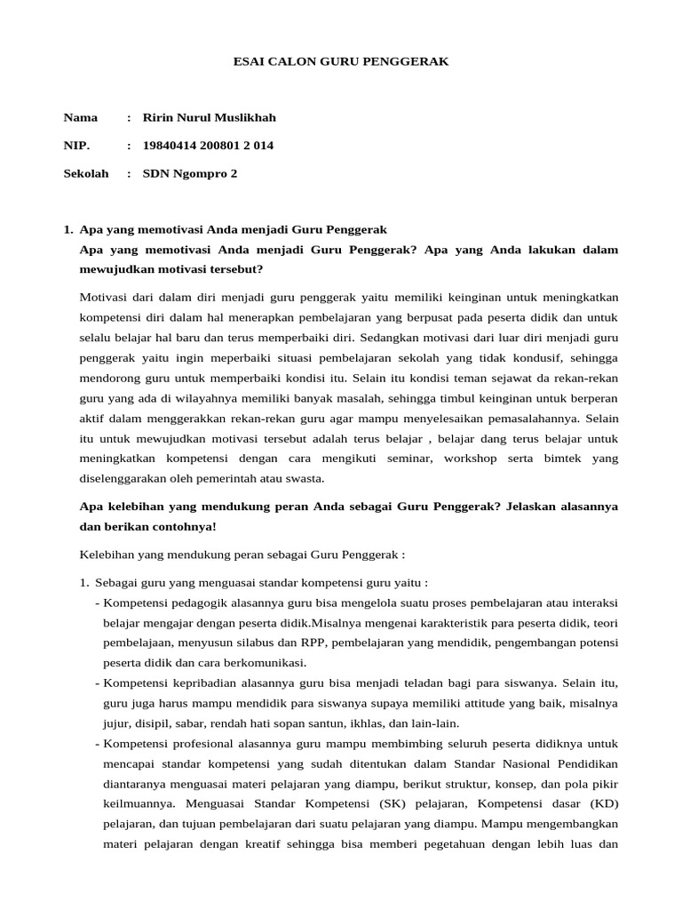 Esai Guru Penggerak Ririn | PDF