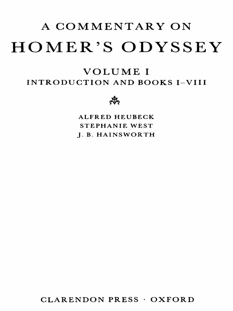A Commentary on Homers Odyssey - Vo.I - Books - I-VIII - Alfred Heubeck ...