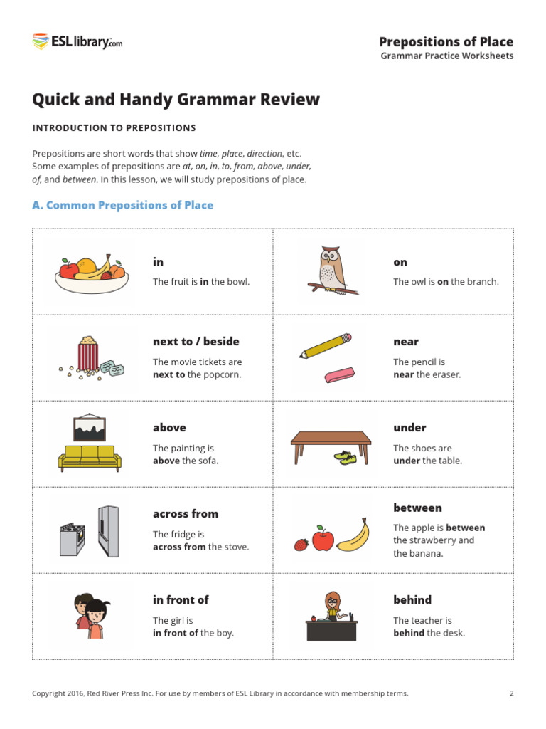 Prepositions of Place (Beginner) - Grammar Practice Worksheets - ESL ...
