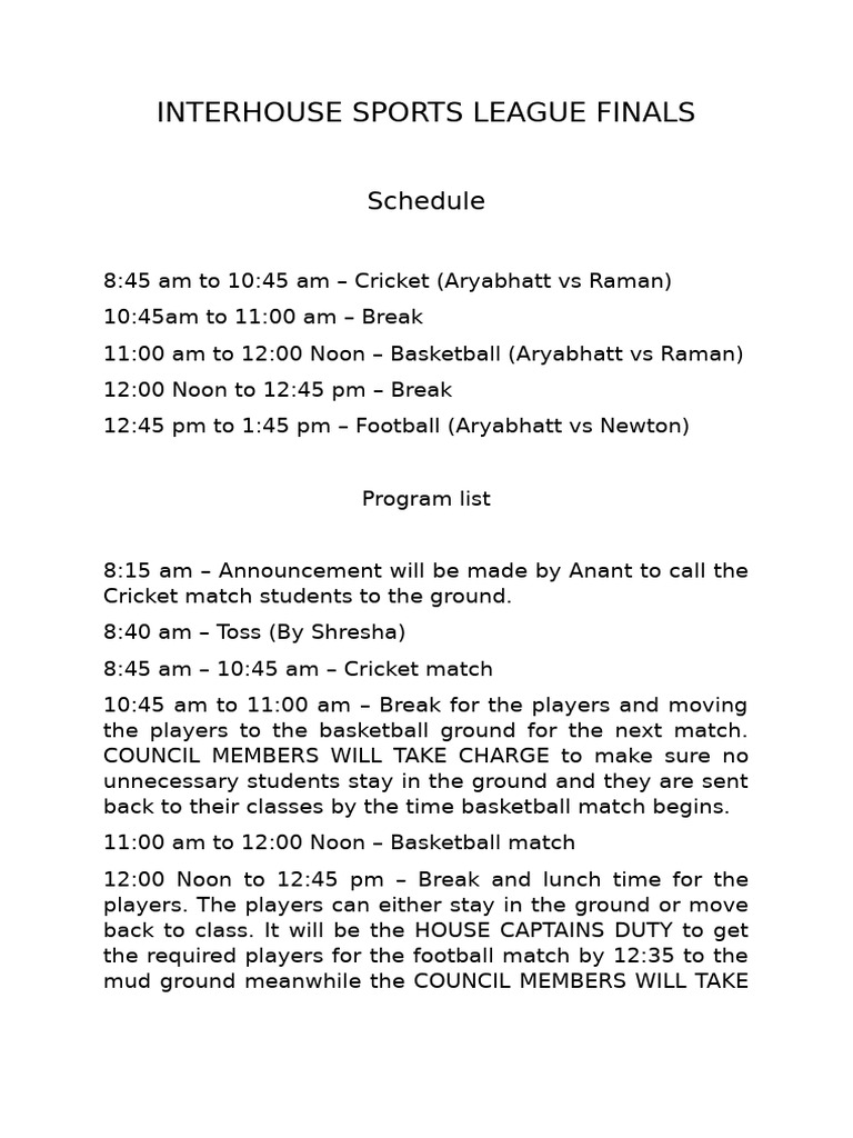Interhouse Sports League Finals | PDF | Team Sports | Summer Sports