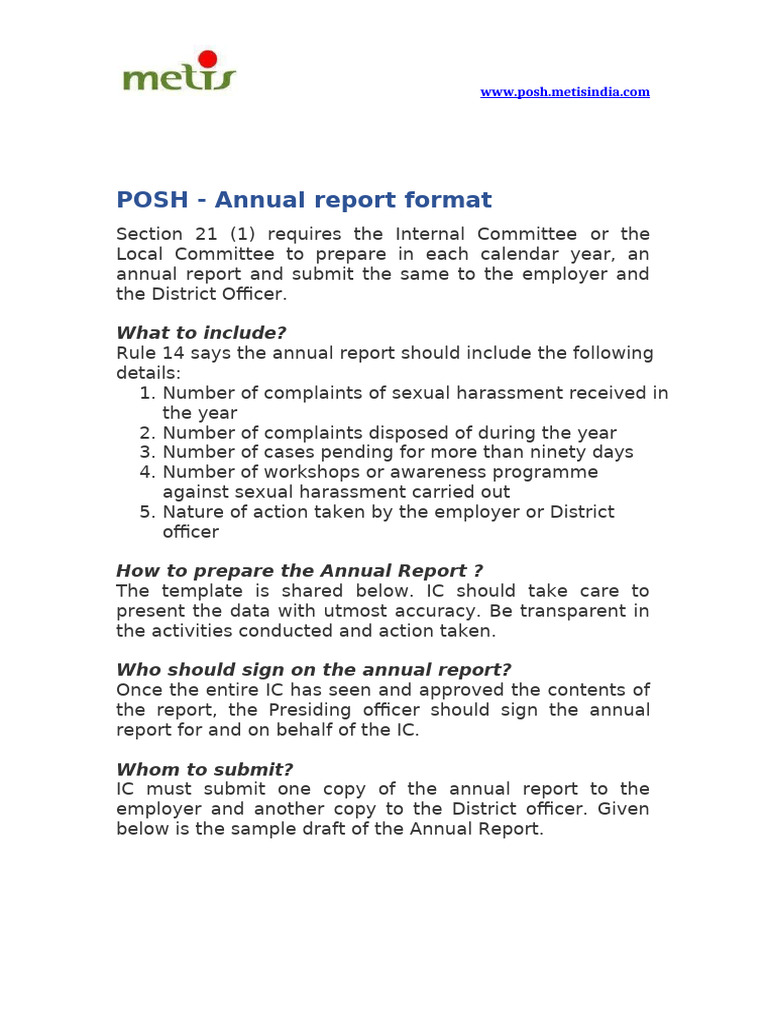 POSH Annual Report Guide 2020 | PDF | Sexual Harassment | Harassment