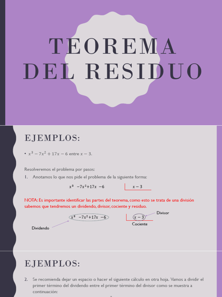 Teorema Del Residuo | PDF | División (Matemáticas) | Aritmética