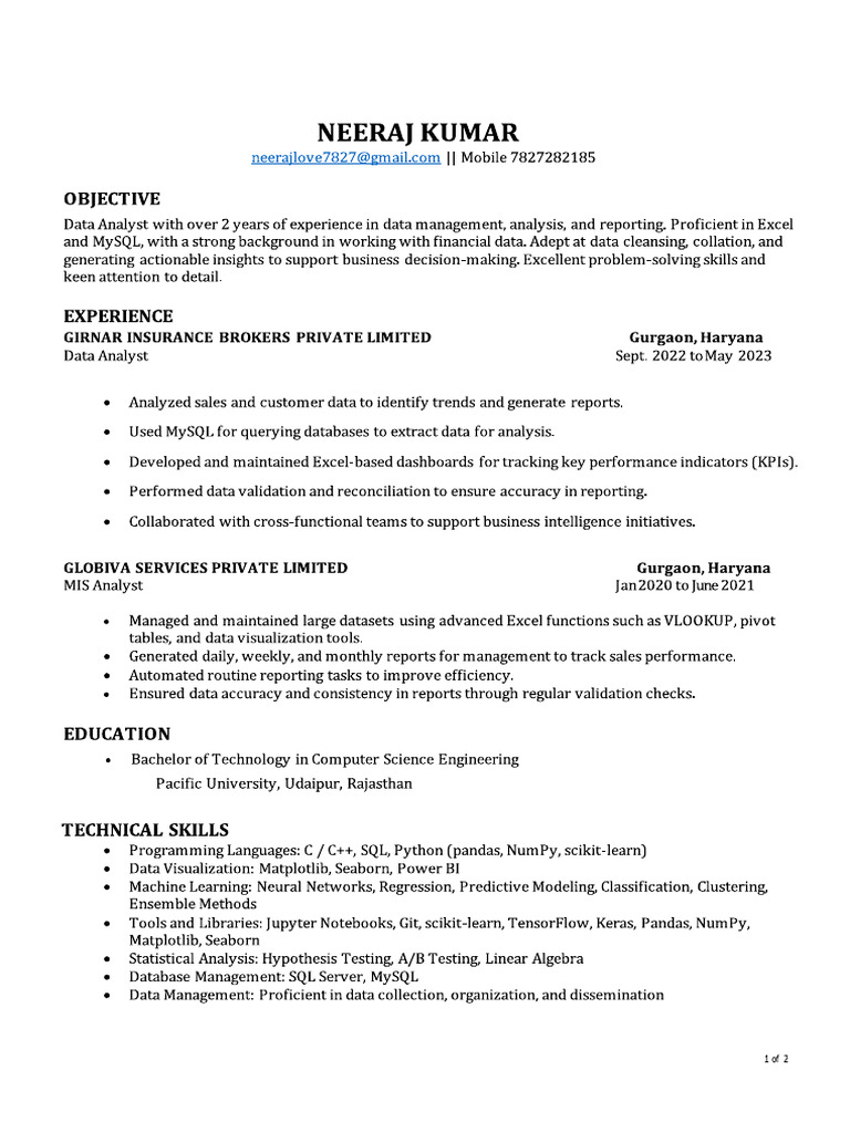 Neeraj Kumar Analyst | PDF