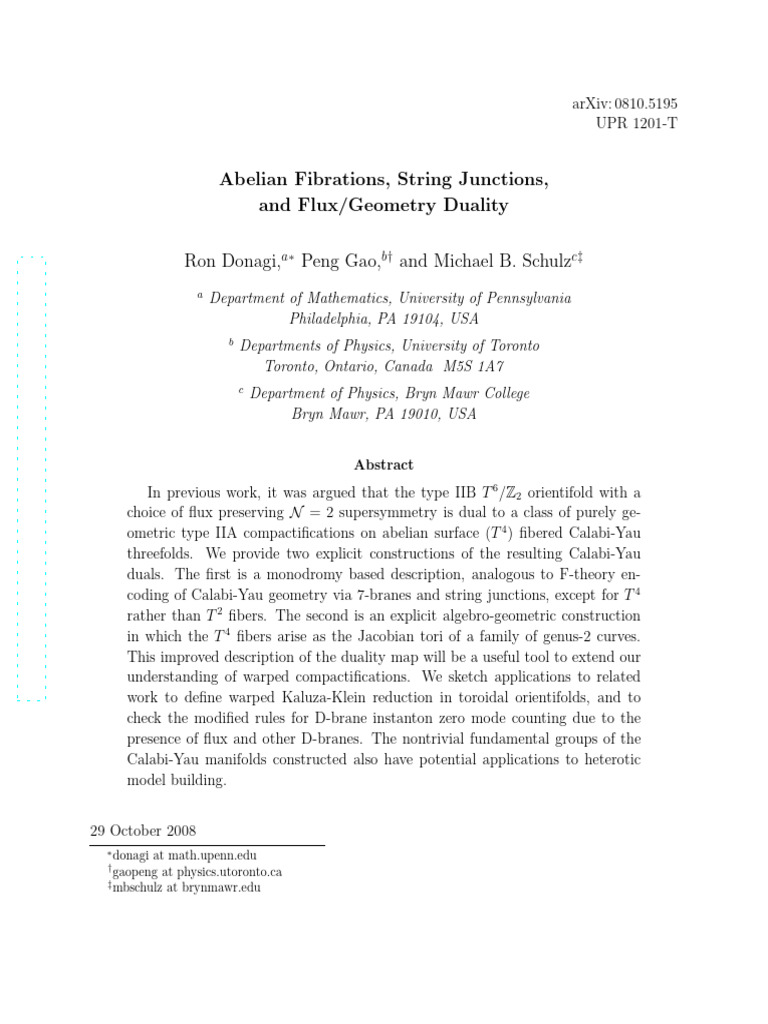 Abelian Fibrations String Junctions | PDF | Differential Topology | Quantum Field Theory