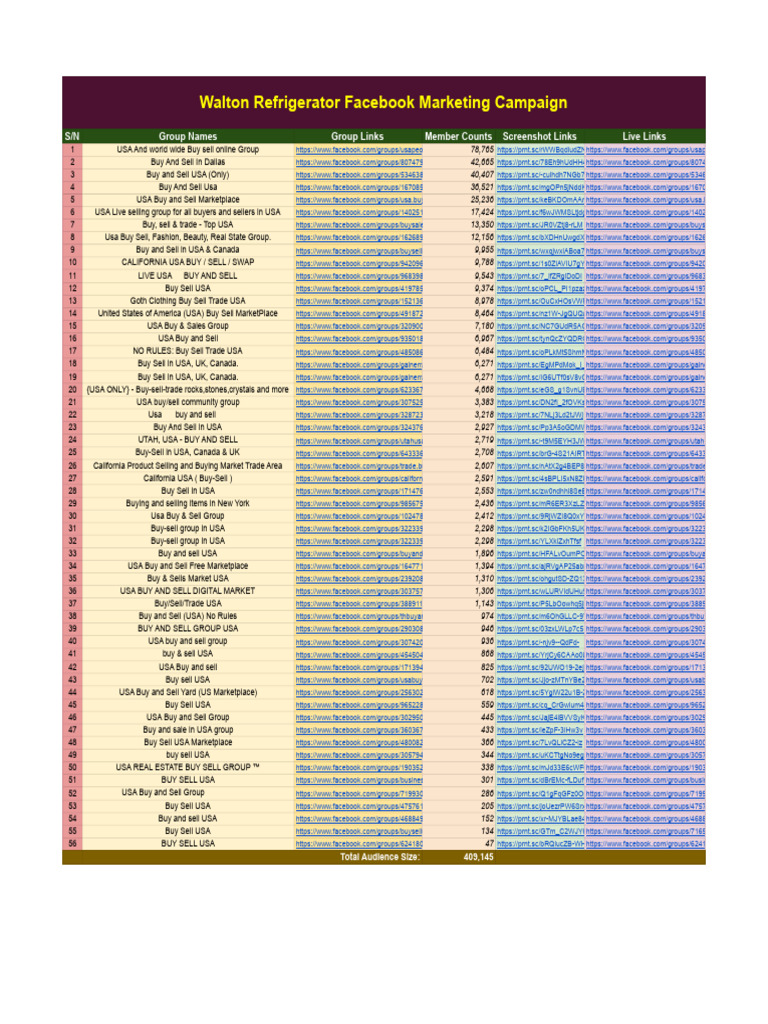 Walton Refrigerator Facebook Marketing Campaign - Sheet1 | PDF | Trade ...