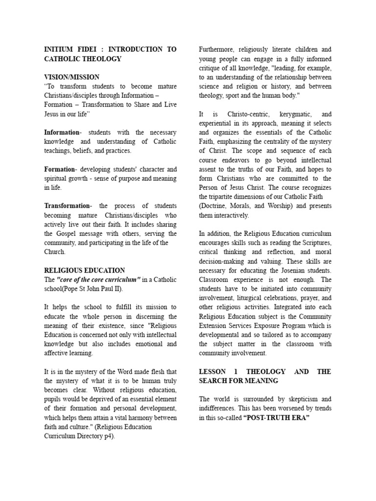 REED notes | PDF | Faith | Catholic Church