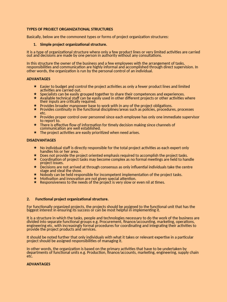 Types of Projects Organization Structures | PDF | Organizational ...