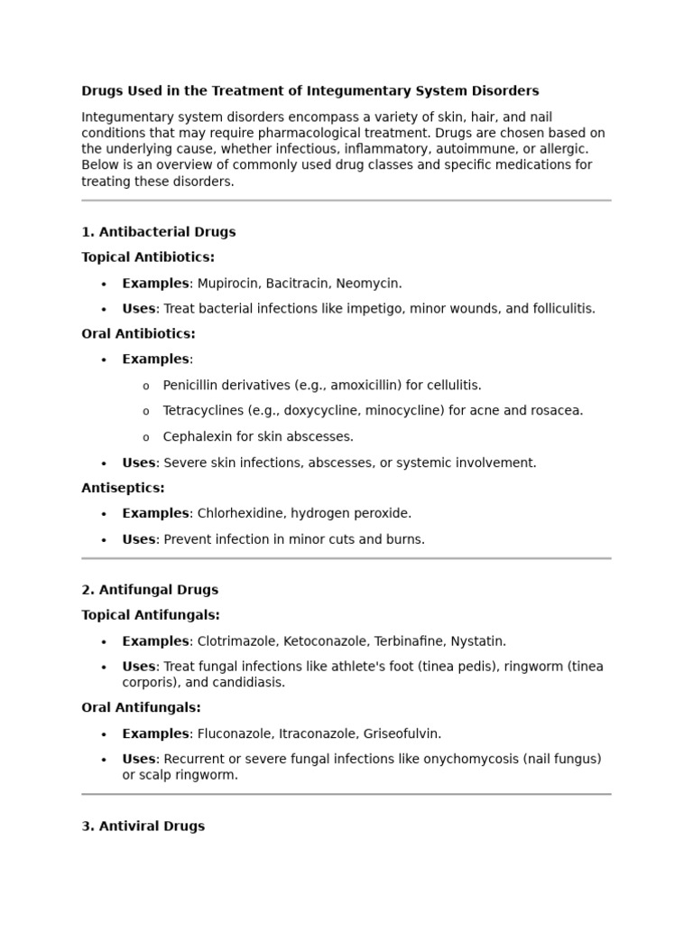 Drugs Used in The Treatment of Integumentary System Disorders | PDF ...