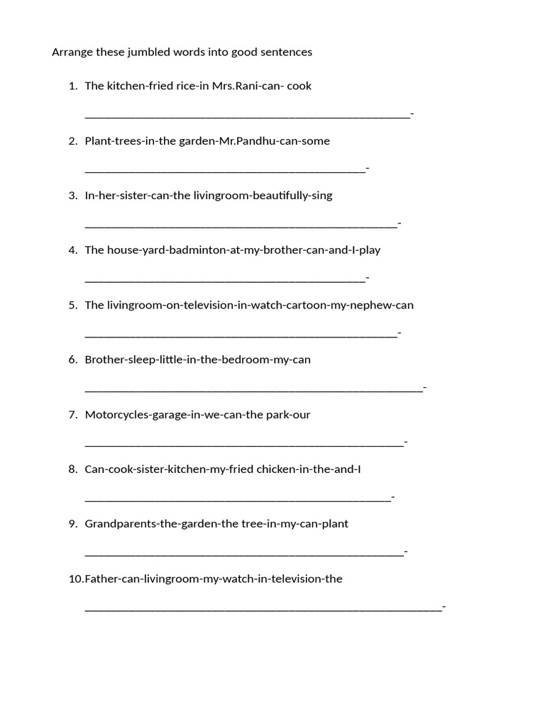 Jumbled Sentences Worksheet for Kids | PDF