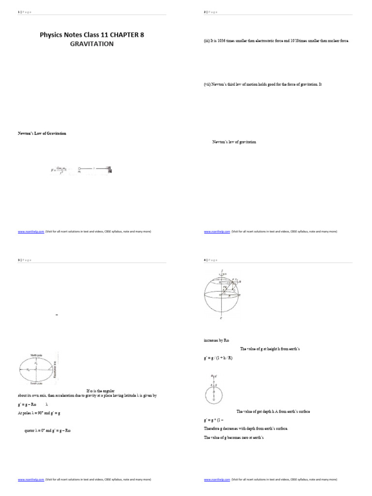Class 11 Physics Chapter 8 Notes | PDF | Force | Gravity