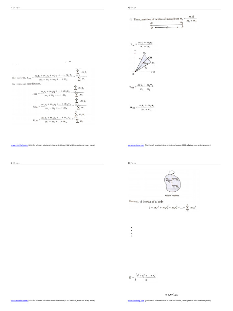Class 11 Physics: System of Particles Notes | PDF | Rotation Around A ...