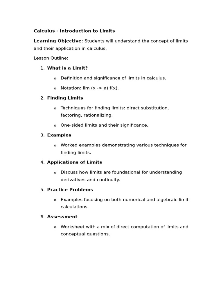 4 Calculus Introduction To Limits Pdf