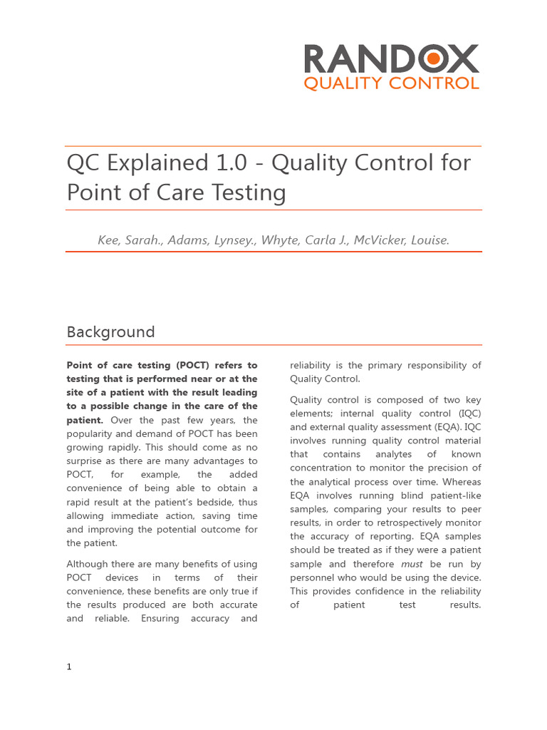 Randox QC Peer Comparison in POCT | PDF | Accuracy And Precision | Medicine