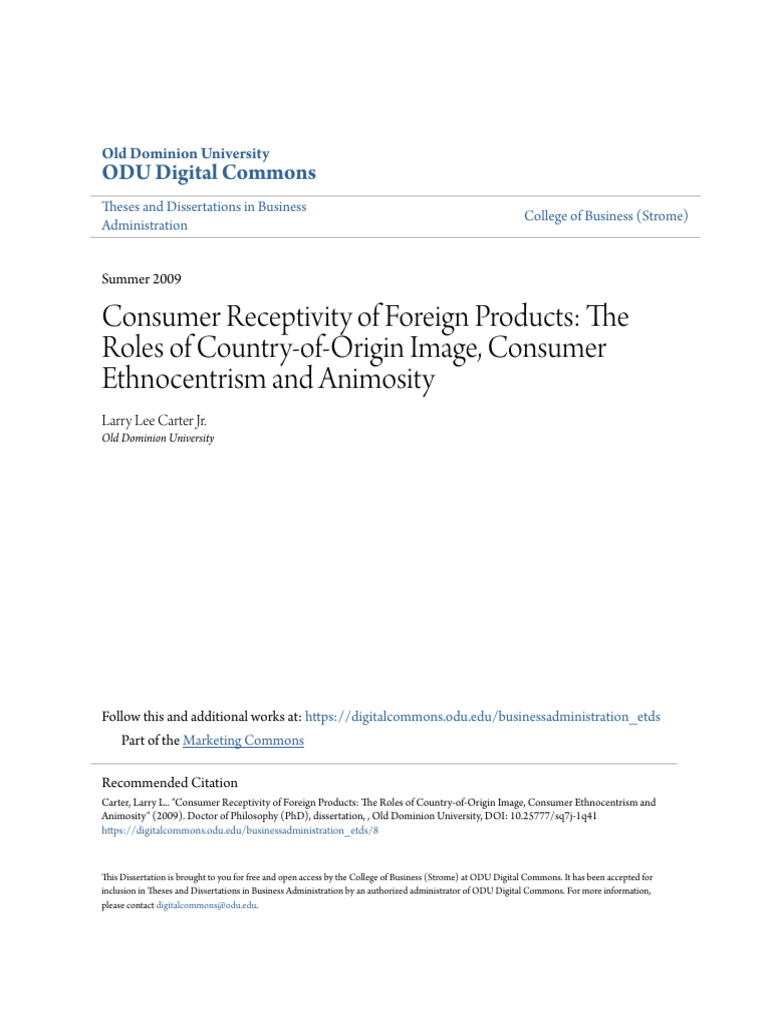 Consumer Receptivity of Foreign Products - The Roles of Country-of ...