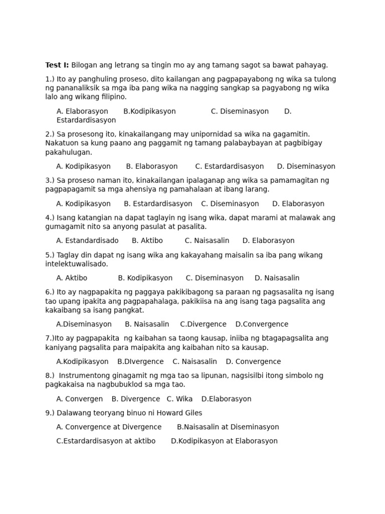 Filipino Quiz | PDF