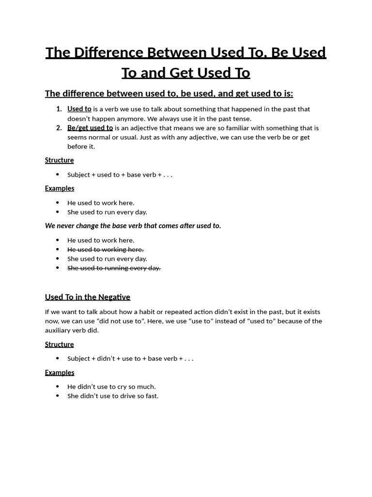 The Difference Between Used To | PDF | Verb | Adverb
