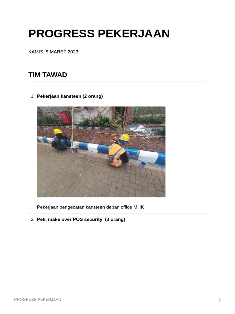Laporan Progress Pekerjaan MHK 9 Maret | PDF