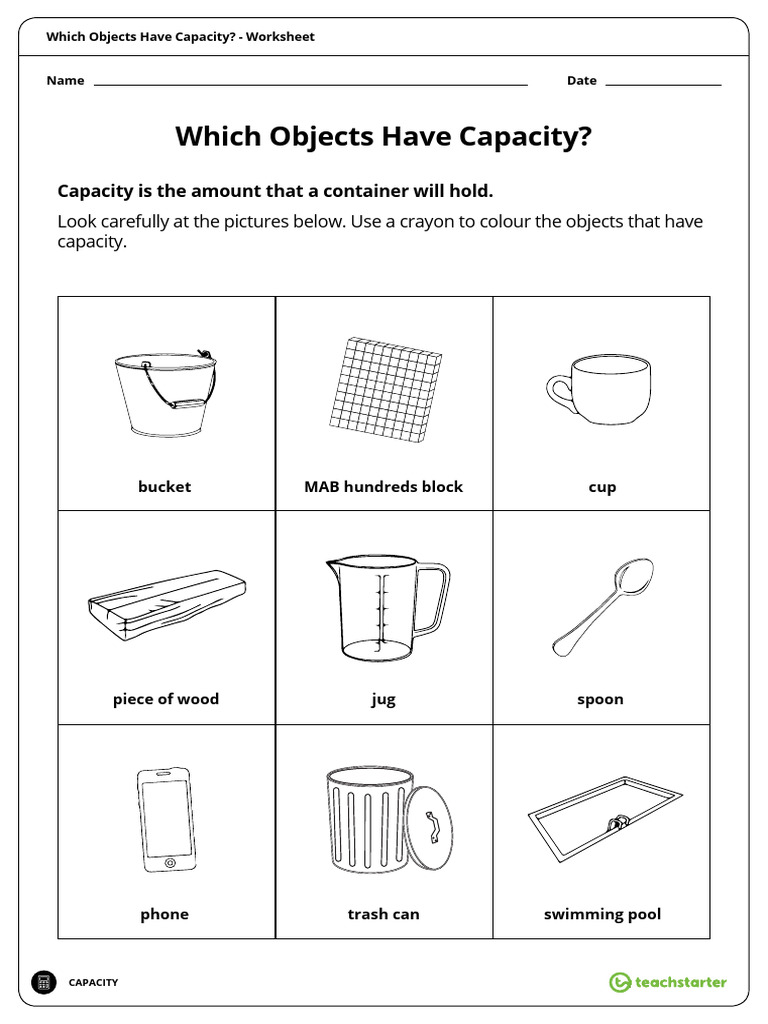 Capacity Objects Worksheet Activity | PDF