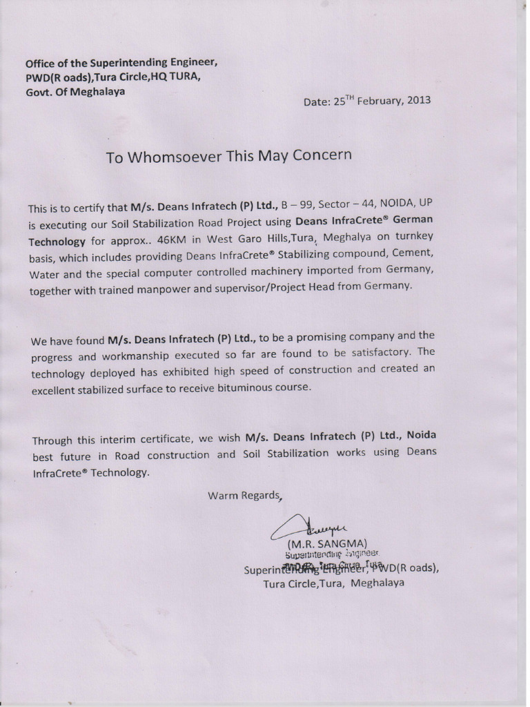 1. Certificate from PWD (Govt. of Meghalaya) (2) | PDF