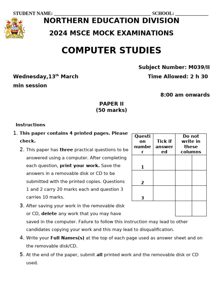 2024 Computer Studies Ned Paper Ii | PDF | Typefaces | Computing