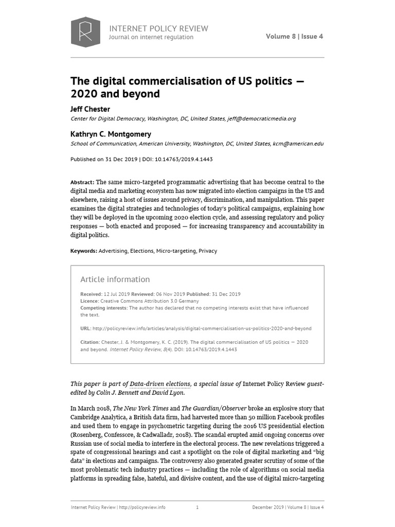 Digital Politics: US Elections 2020 | PDF | Facebook | Privacy