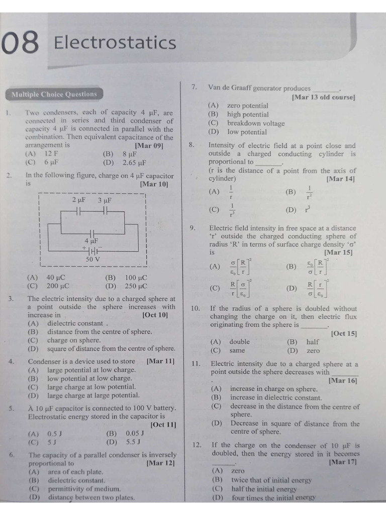 Electrostatic MCQ | PDF