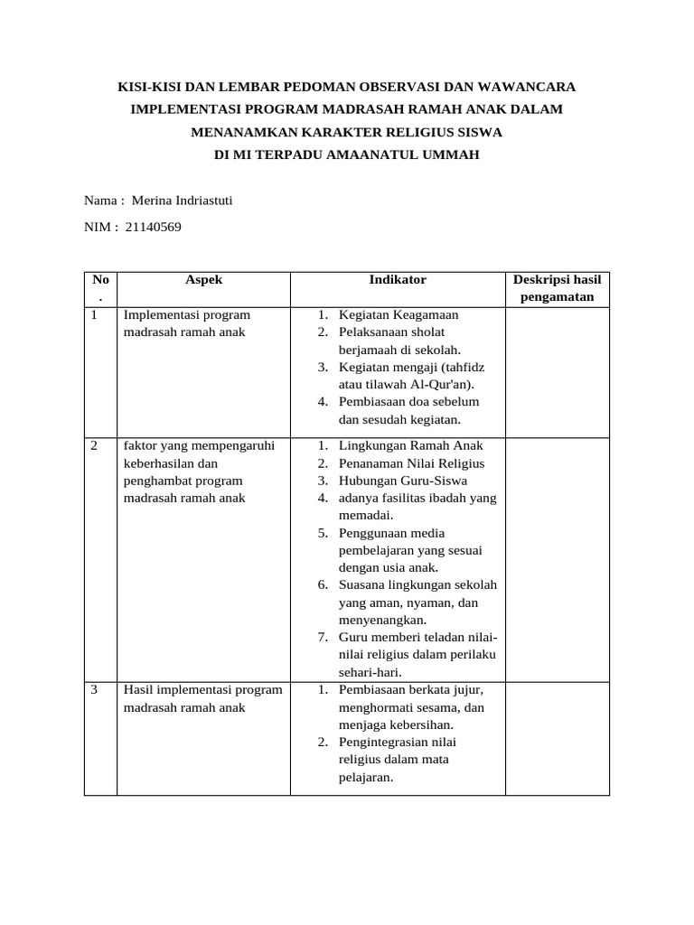 Pedoman Observasi Dan Wawancara | PDF