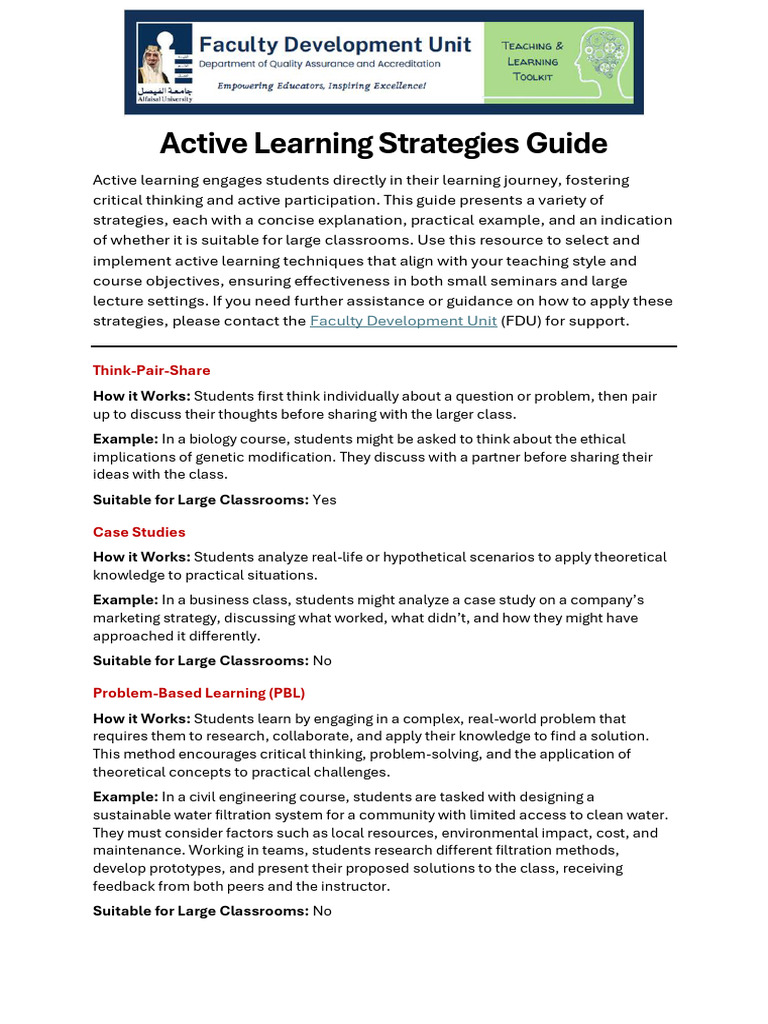Active Learning Techniques Guide | PDF | Learning | Critical Thinking
