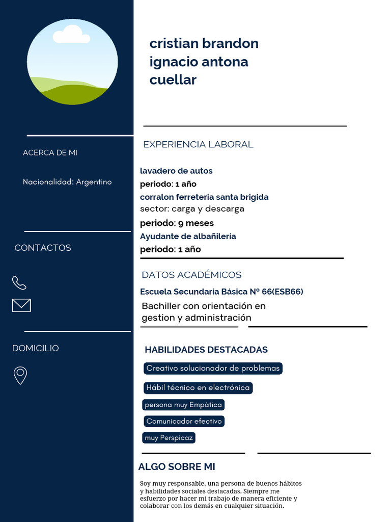 Currículum Corporativo Minimalista Azul Marino PDF | PDF