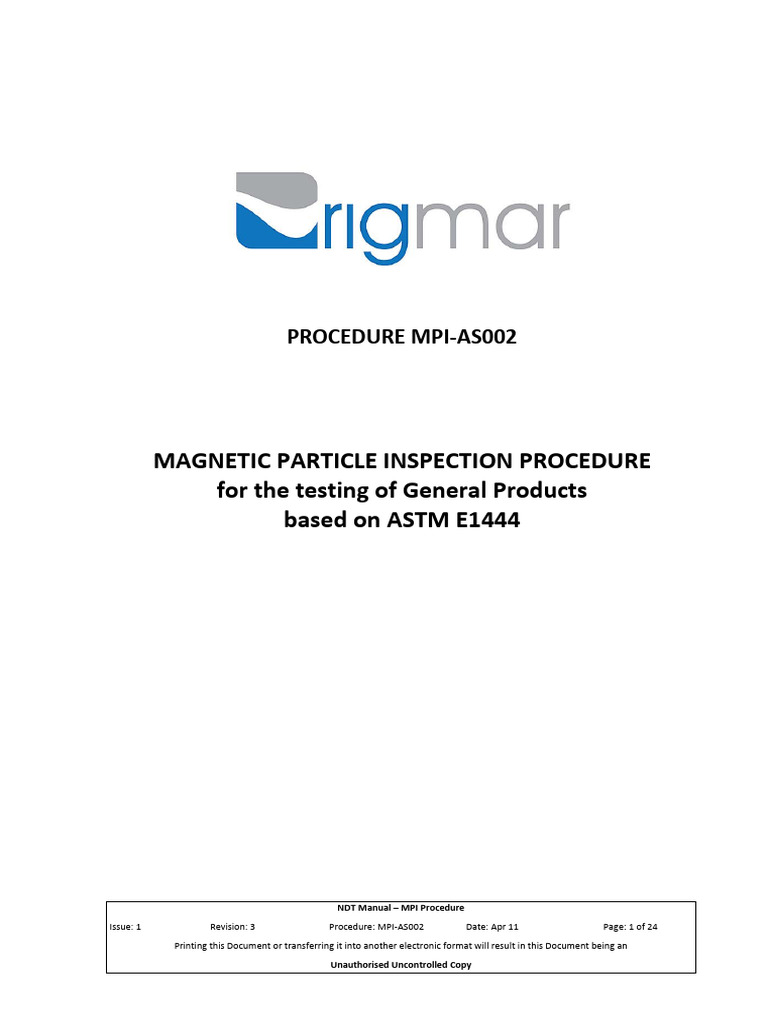 MPI-AS002 MPI Procedure | PDF | Nondestructive Testing