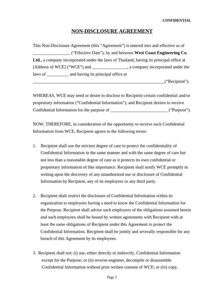 Non-Disclosure Agreement Template | PDF | Legal Remedy | Trade Secret