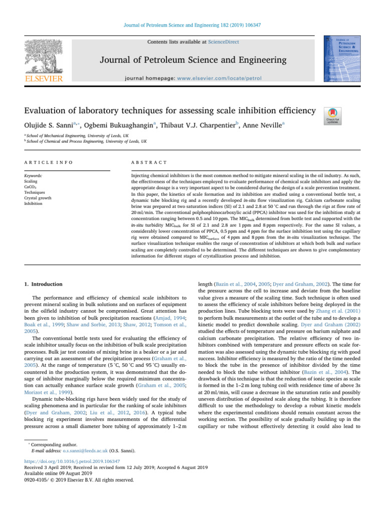 Scale Inhibition Techniques in Oil Industry | PDF | Nucleation | Atomic ...