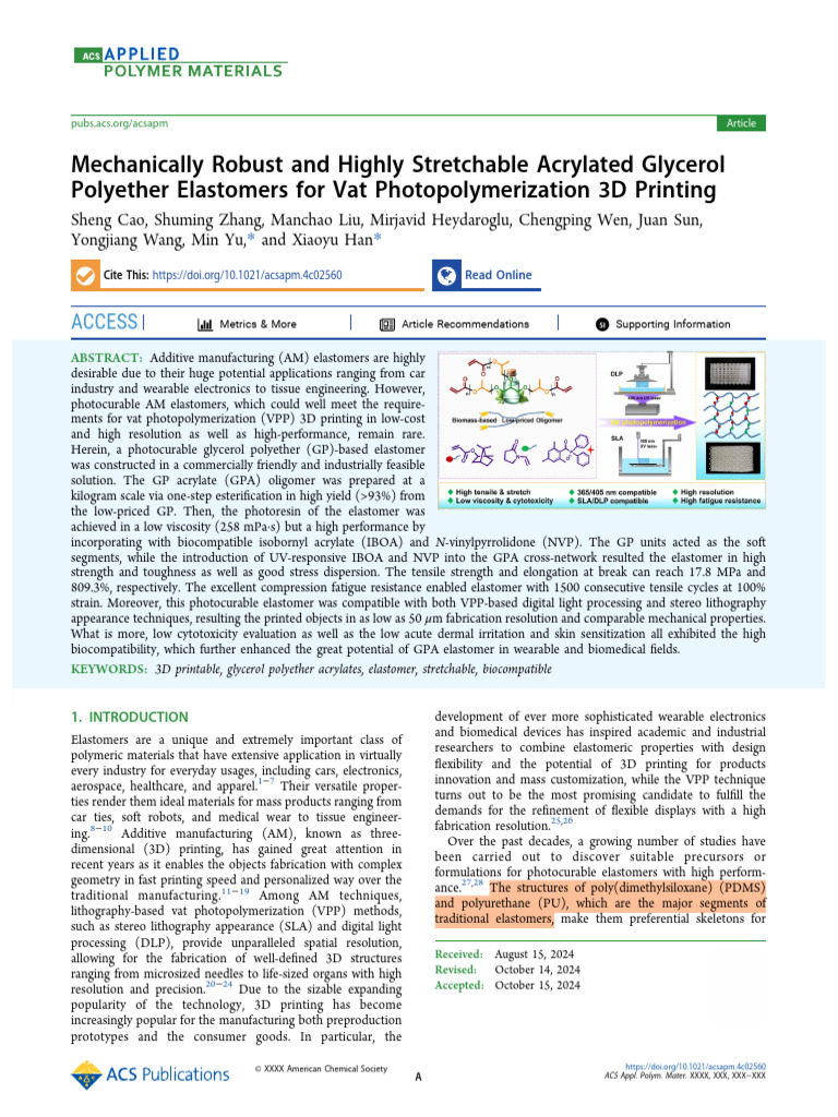 (PUA For) ACS Appl. Polym. Mater. 2024, 10.1021-Acsapm.4c02560 | PDF | Deformation (Engineering ...