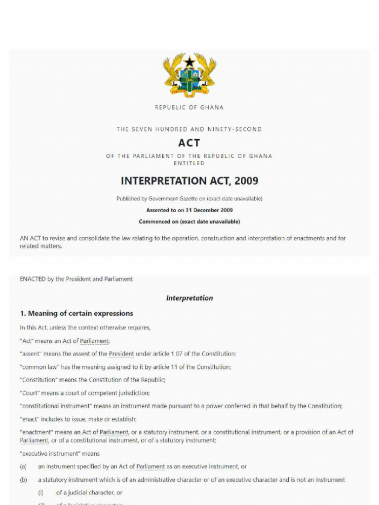 Interpretation Act, 2009 | PDF | Bill (Law) | Act Of Parliament