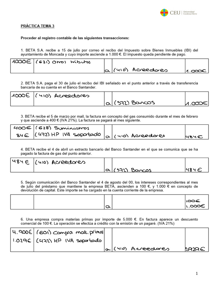 Práctica T032 - Asientos 24-25 | PDF | Factura | Bancos