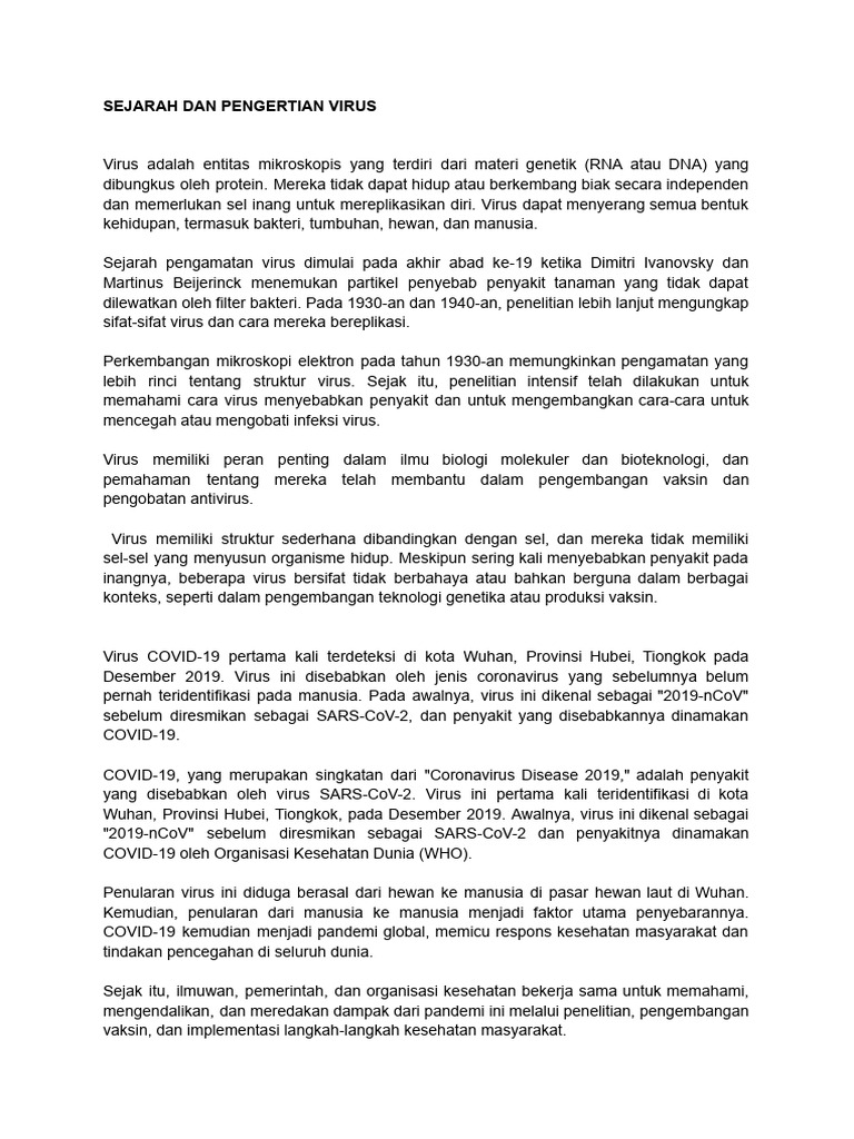 Biologi Materi Sejarah Dan Pengertian Virus Covid-19 | PDF