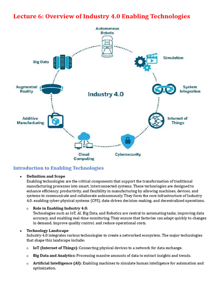 Lecture 6 Overview of Industry 4.0 Enabling Technologies | PDF ...