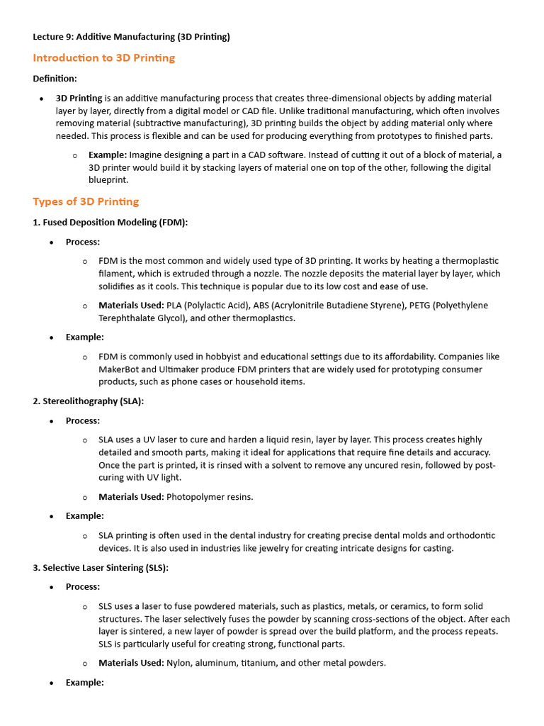 Lecture 9 Additive Manufacturing (3D Printing) | PDF | 3 D Printing | Secondary Sector Of The ...
