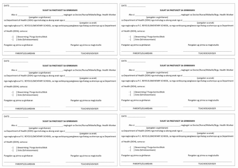Consent Form - Deworming Schisto School Based - A4 | PDF