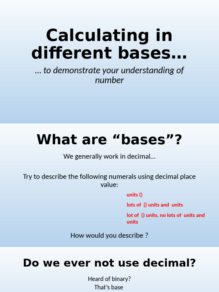 Calculating in Different Bases | PDF | Notation | Lexicology
