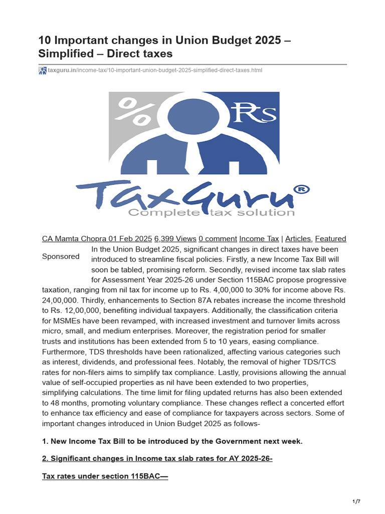 Taxguru - In-10 Important Changes in Union Budget 2025 Simplified ...