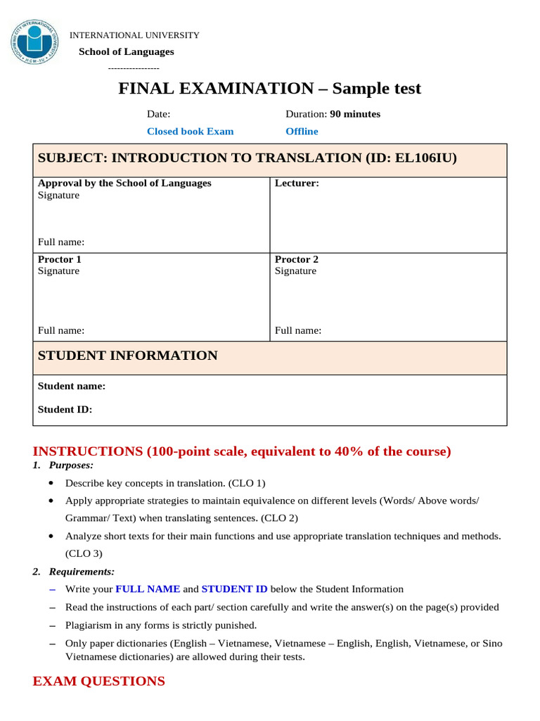 Final Exam: Introduction to Translation | PDF | Translations | Linguistics